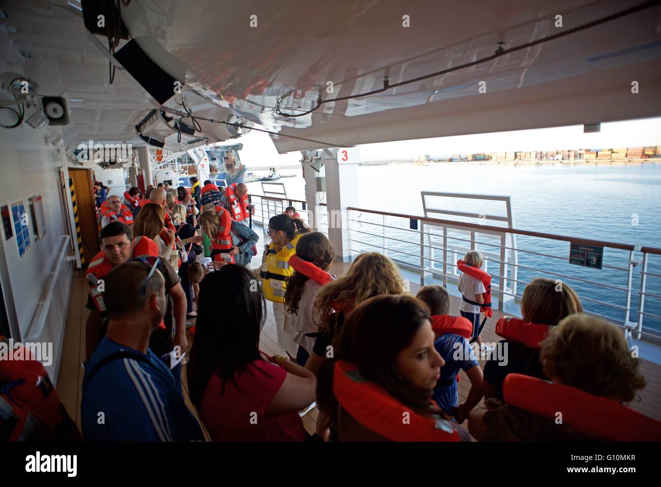Muster drill in cruise boat Stock Photo - Alamy