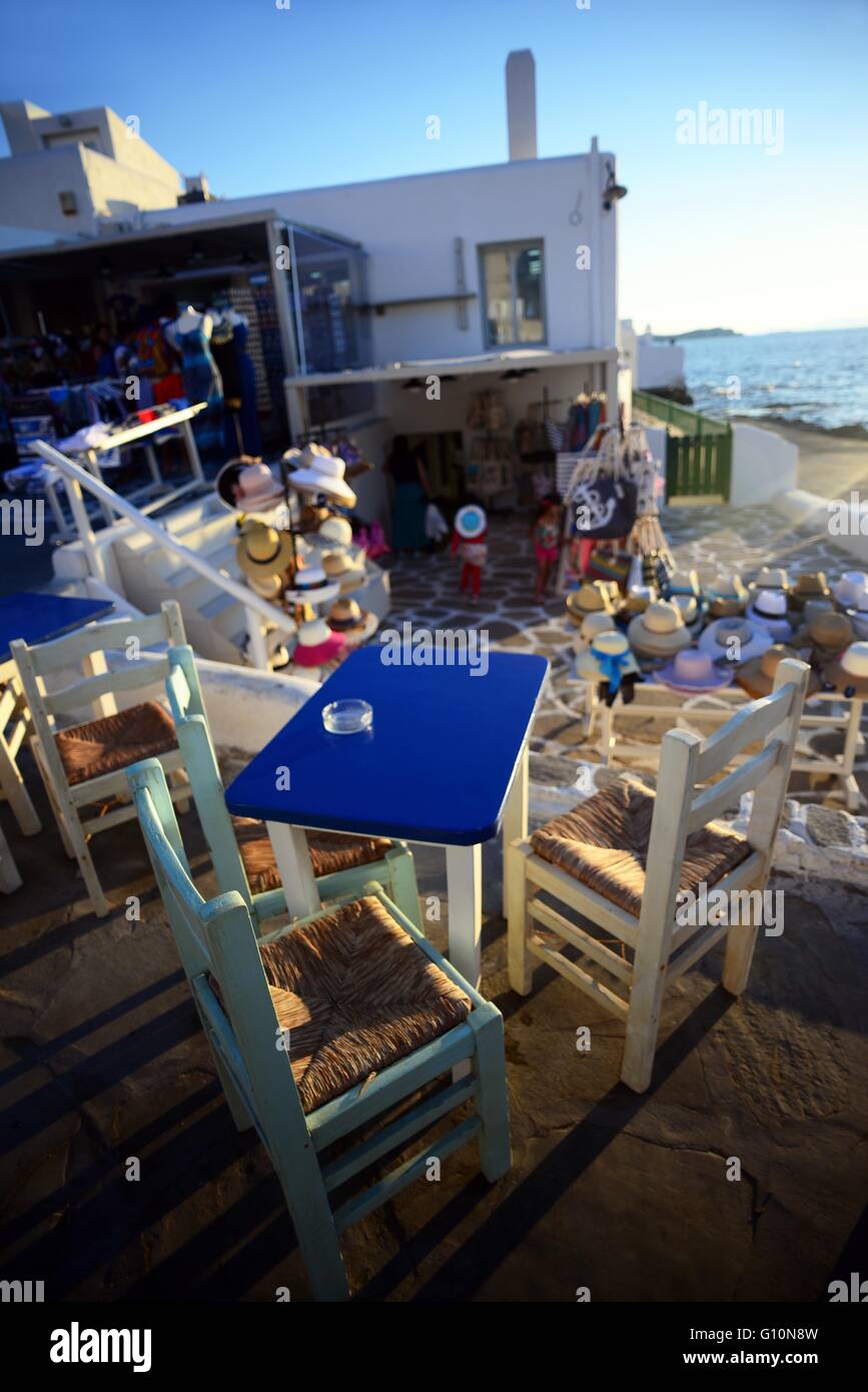 Restaurant terrace in Mykonos, Greek Islands, Greece Stock Photo - Alamy