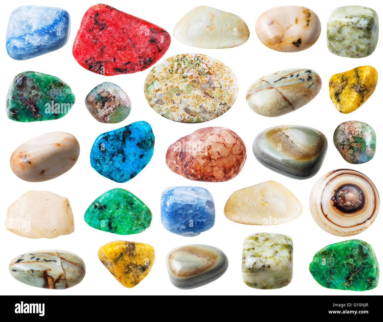 set of various agate natural mineral stones and gemstones isolated on ...