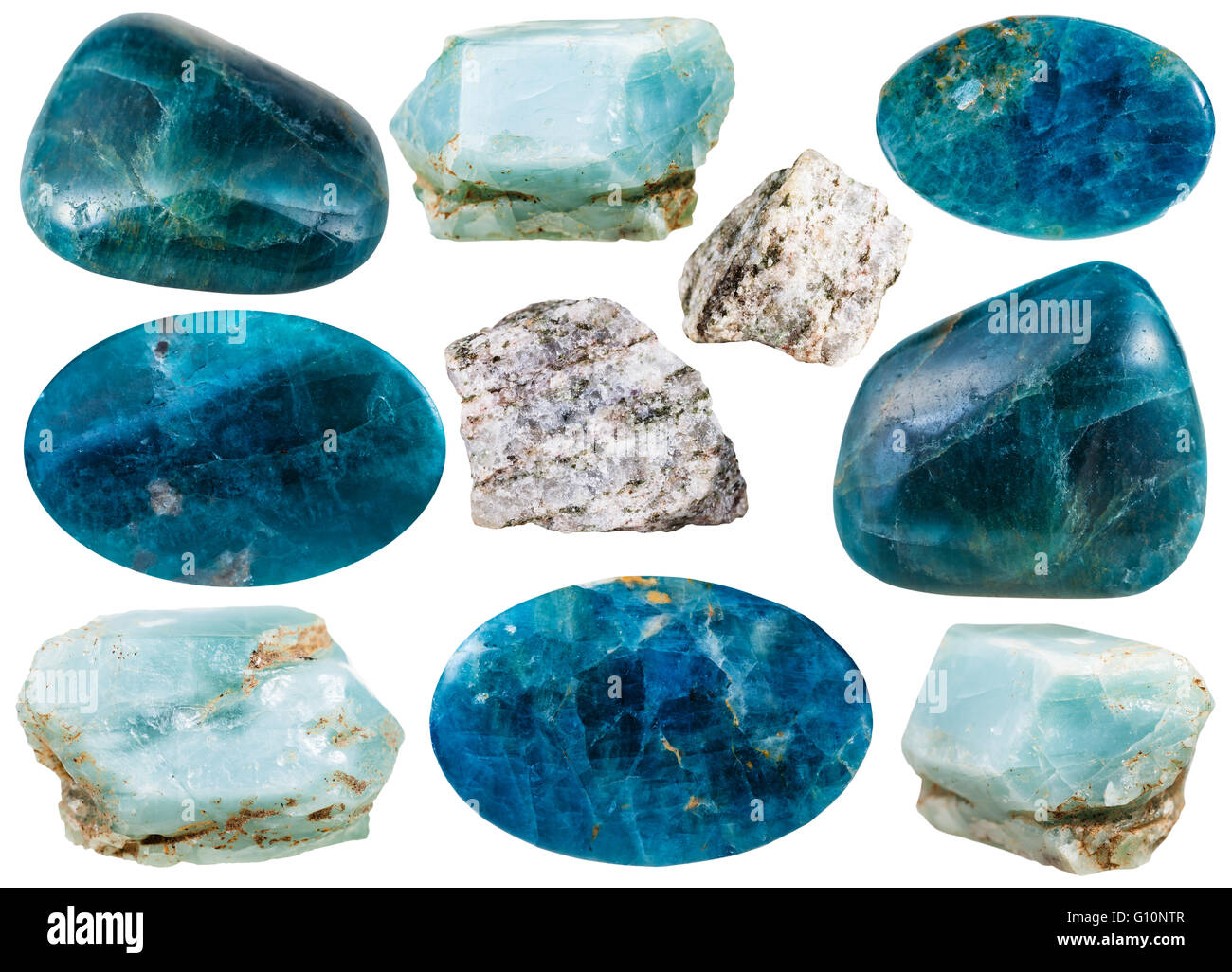 set of various apatite natural mineral stones and gemstones isolated on ...