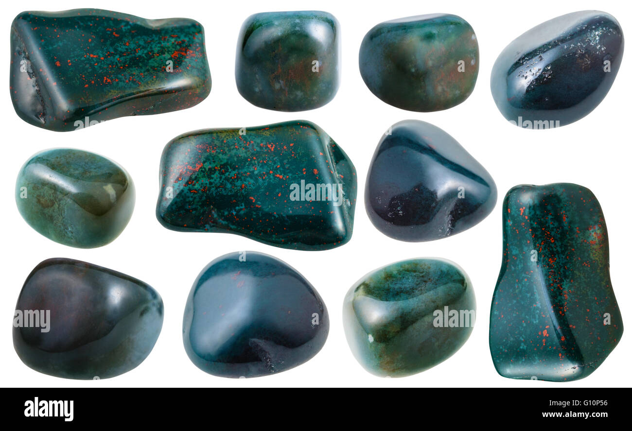set of various heliotrope (bloodstone) natural mineral stones and ...