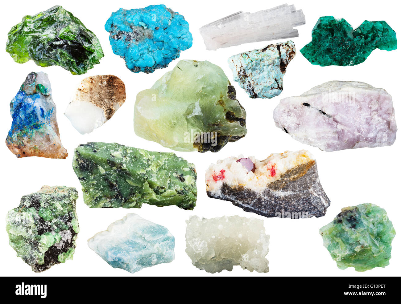 set of various natural mineral gemstones and crystals - turquoise ...