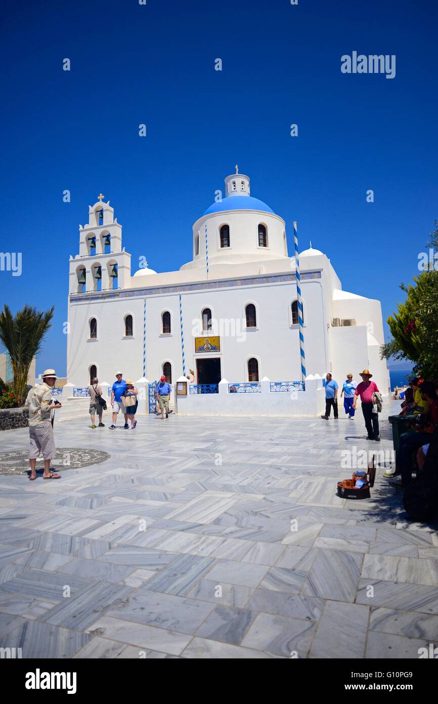 Oia Main Square, also known as Nicolaou Nomikou Square, with Greek ...