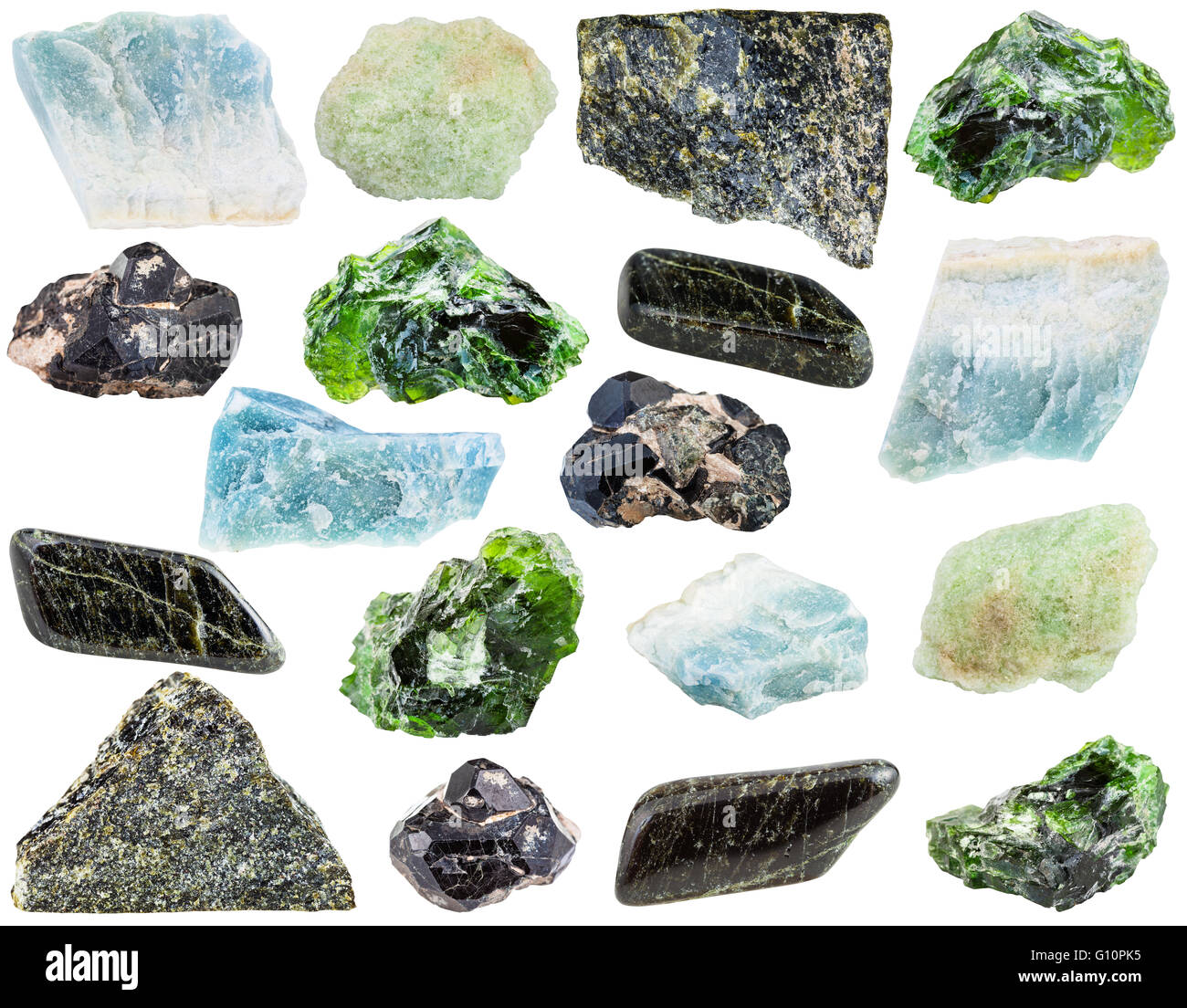 set of various Diopside natural mineral stones and gemstones isolated ...