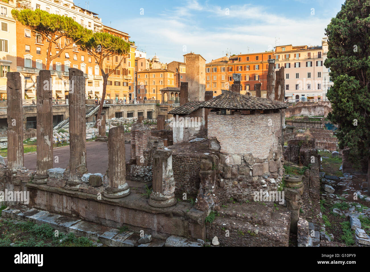 view of ancient rome ruins at the square Largo di Torre Argentina in ...