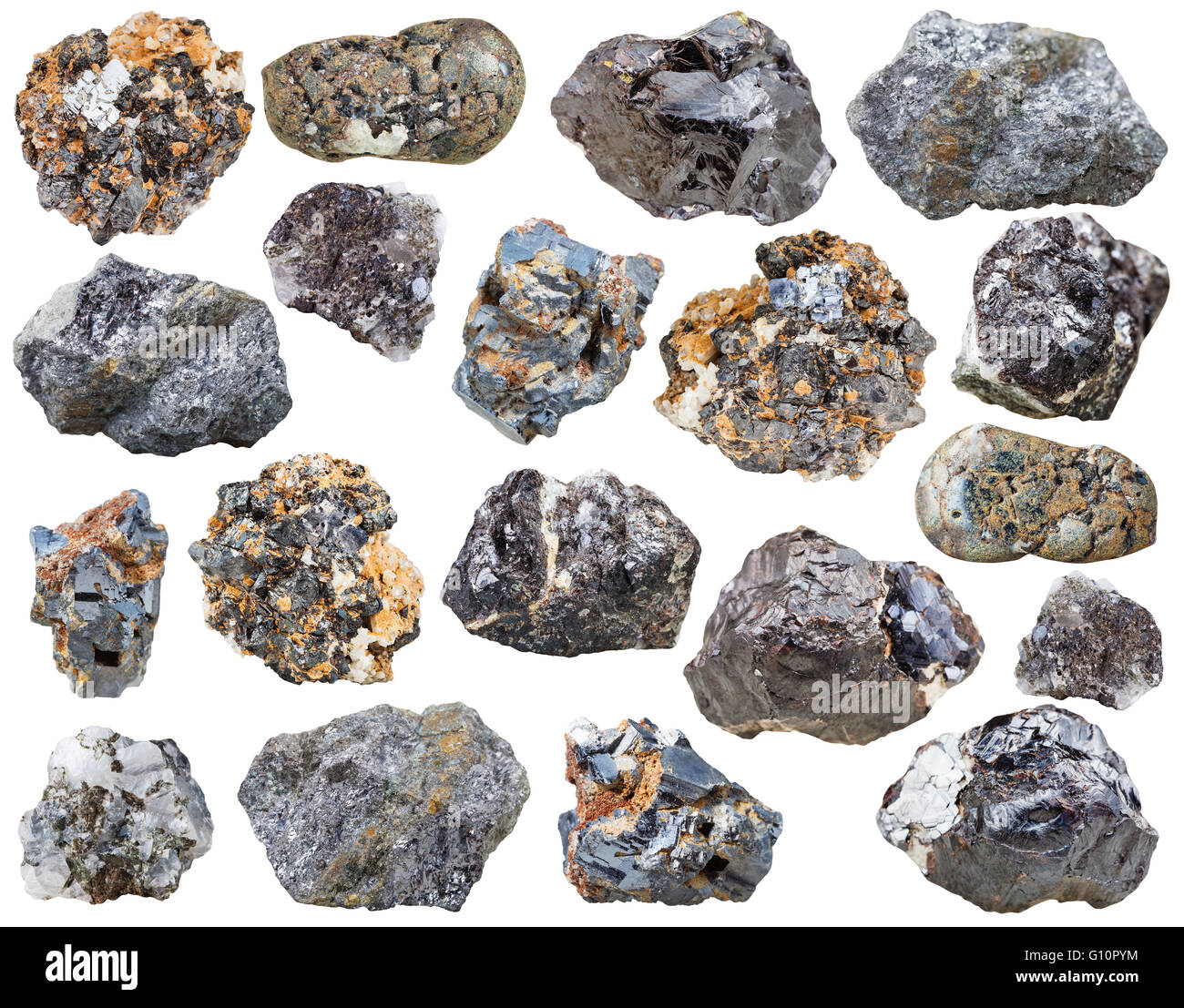 set of various galenite and sphalerite natural mineral stones and ...