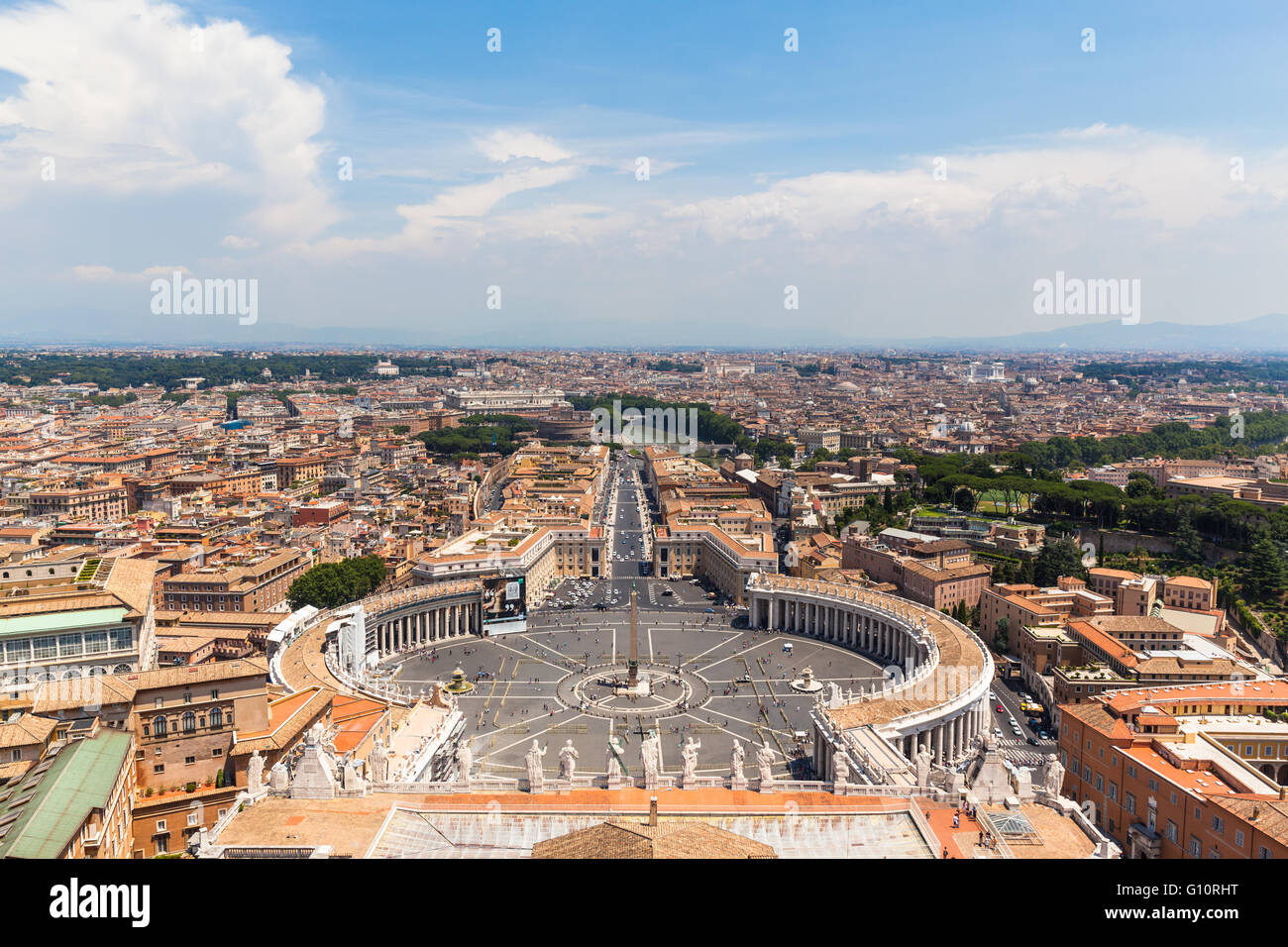 Aerial view of Vatican and Rome city on top of St. Peter's Basilica on ...