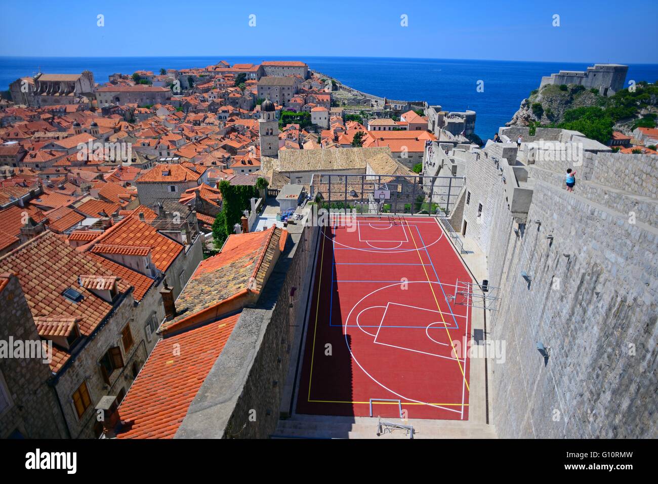 View of Old Town of Dubrovnik and sports ground from the walls, Croatia ...