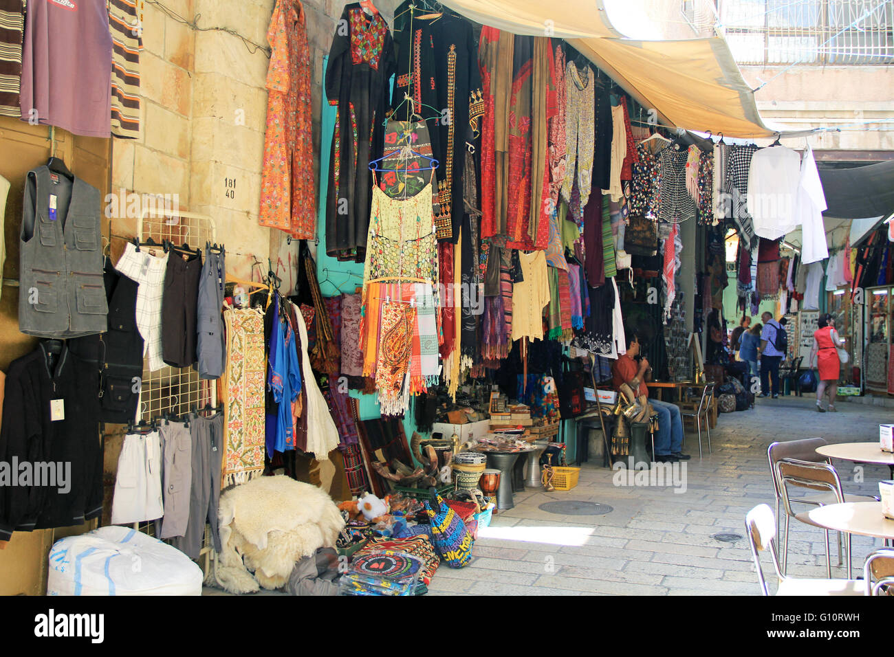 Colorful outdoor shop within the Christian Quarter in Jerusalem, Israel ...
