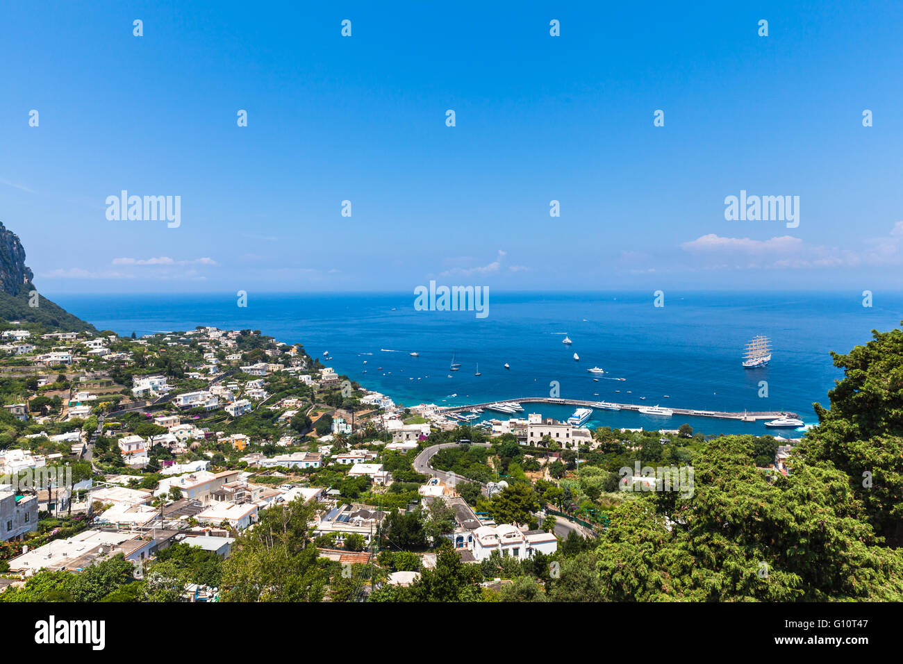 Panorama view of Mediterranean Sea on Capri island, Italy Stock Photo ...