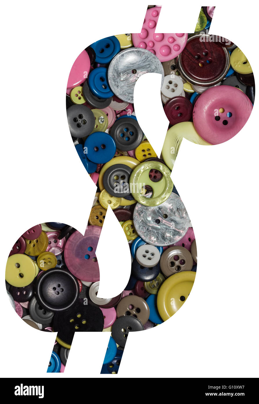 assortment of various size buttons in shape of dollar sign Stock Photo ...