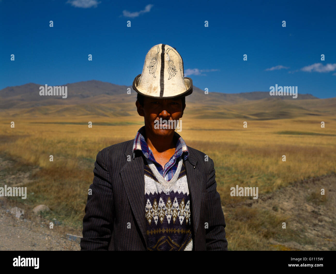 Song Kul Kyrgyzstan Man With Kalpak Hat Stock Photo - Alamy