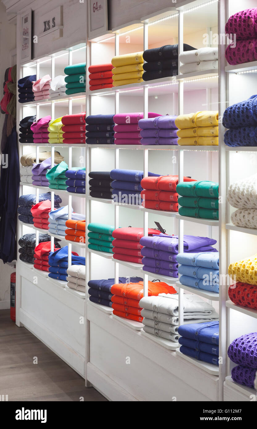 View of colorfull sweaterin the clothes shop Stock Photo - Alamy