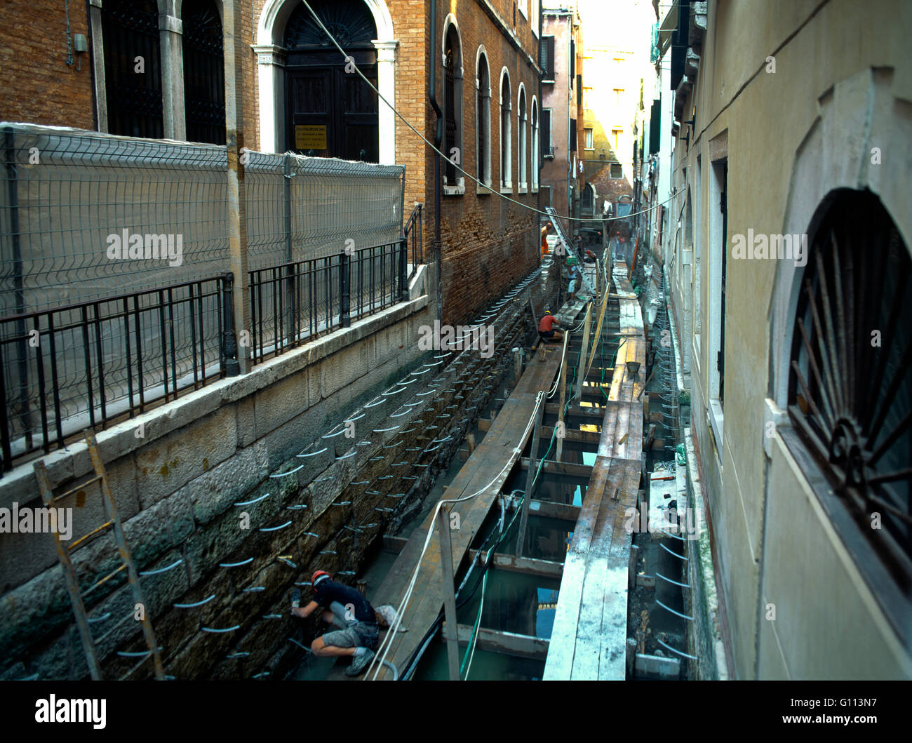 Venice Italy Canal Drained for Restoration Work on Walls Stock Photo ...