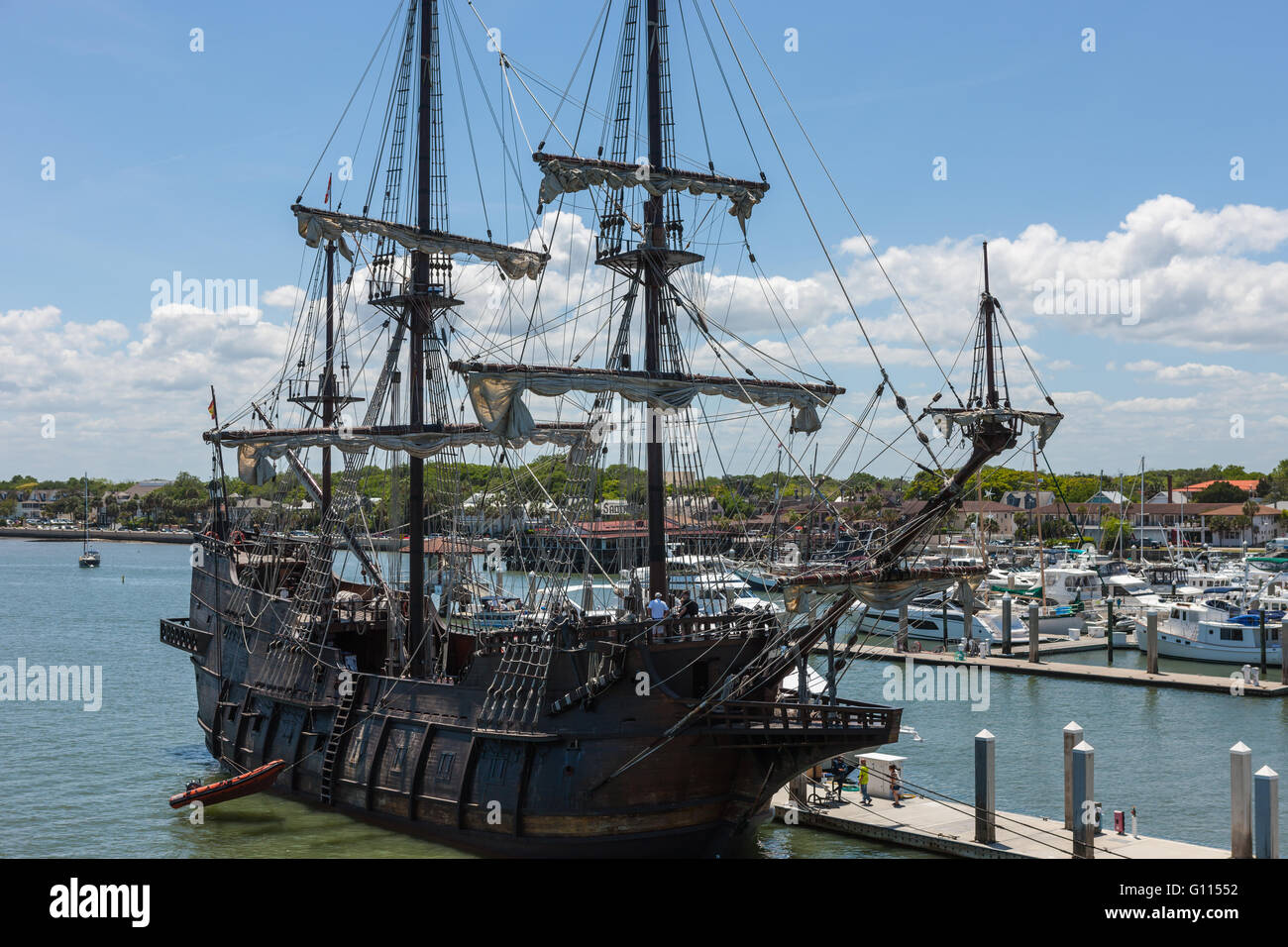 TThe ship El Galeon docked in the marina in St. Augustine, Florida. The ...