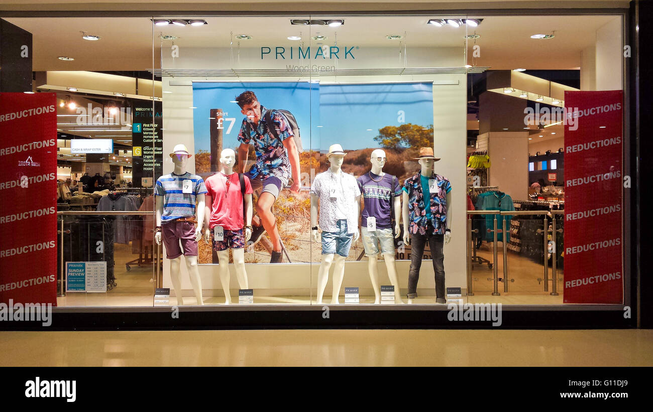 Wood Green, North London, 7 May 2016 - Window display of Primark store ...