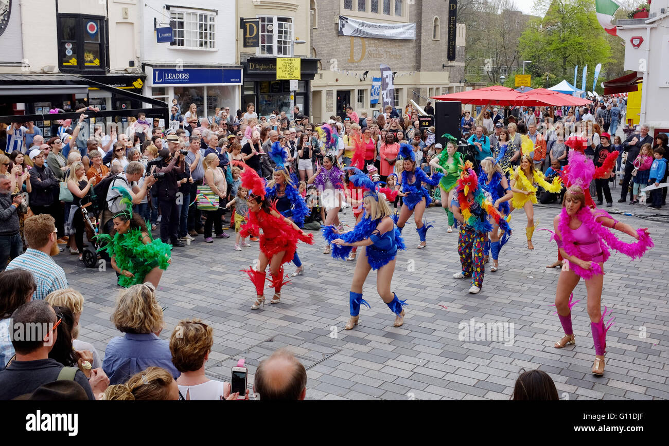 Brighton UK 7th May 2016 - Dancers entertain the crowds during the ...