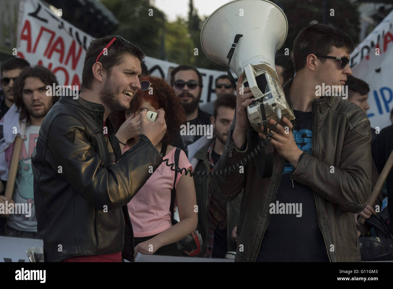 Athens, Greece. 7th May, 2016. Protesters march to the parliament ...