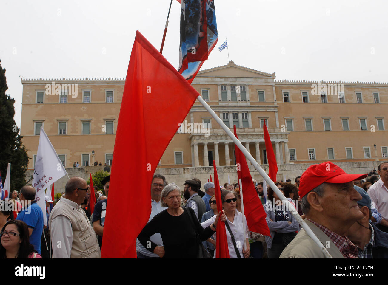 Athens, Greece. 8th May, 2016. Workers took part to a protest rally in ...