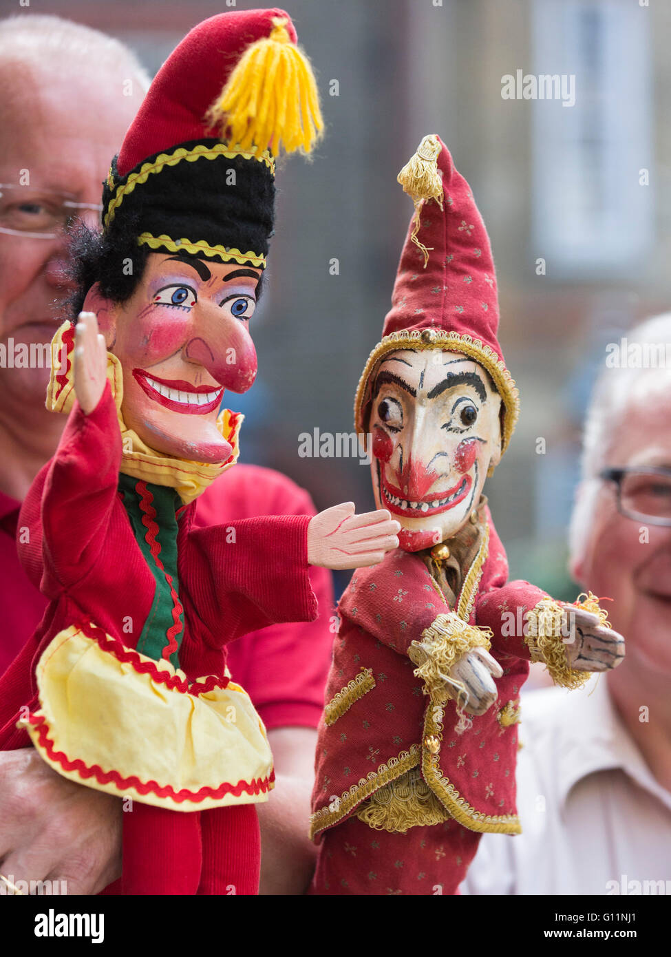 London, UK. 8 May 2016. Puppeteers with their Punch & Judy puppets. The ...