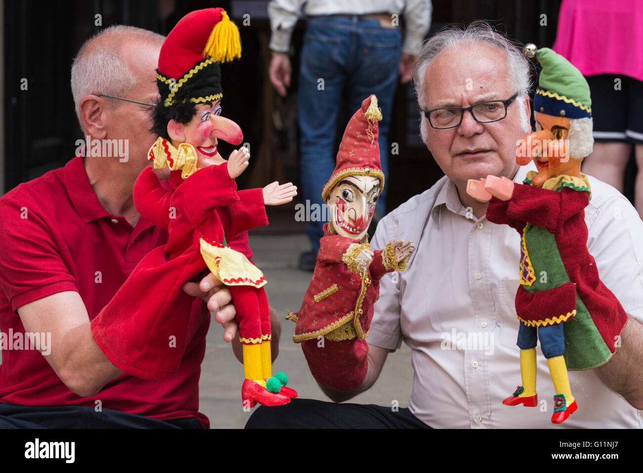 London, UK. 8 May 2016. Puppeteers with their Punch & Judy puppets. The ...