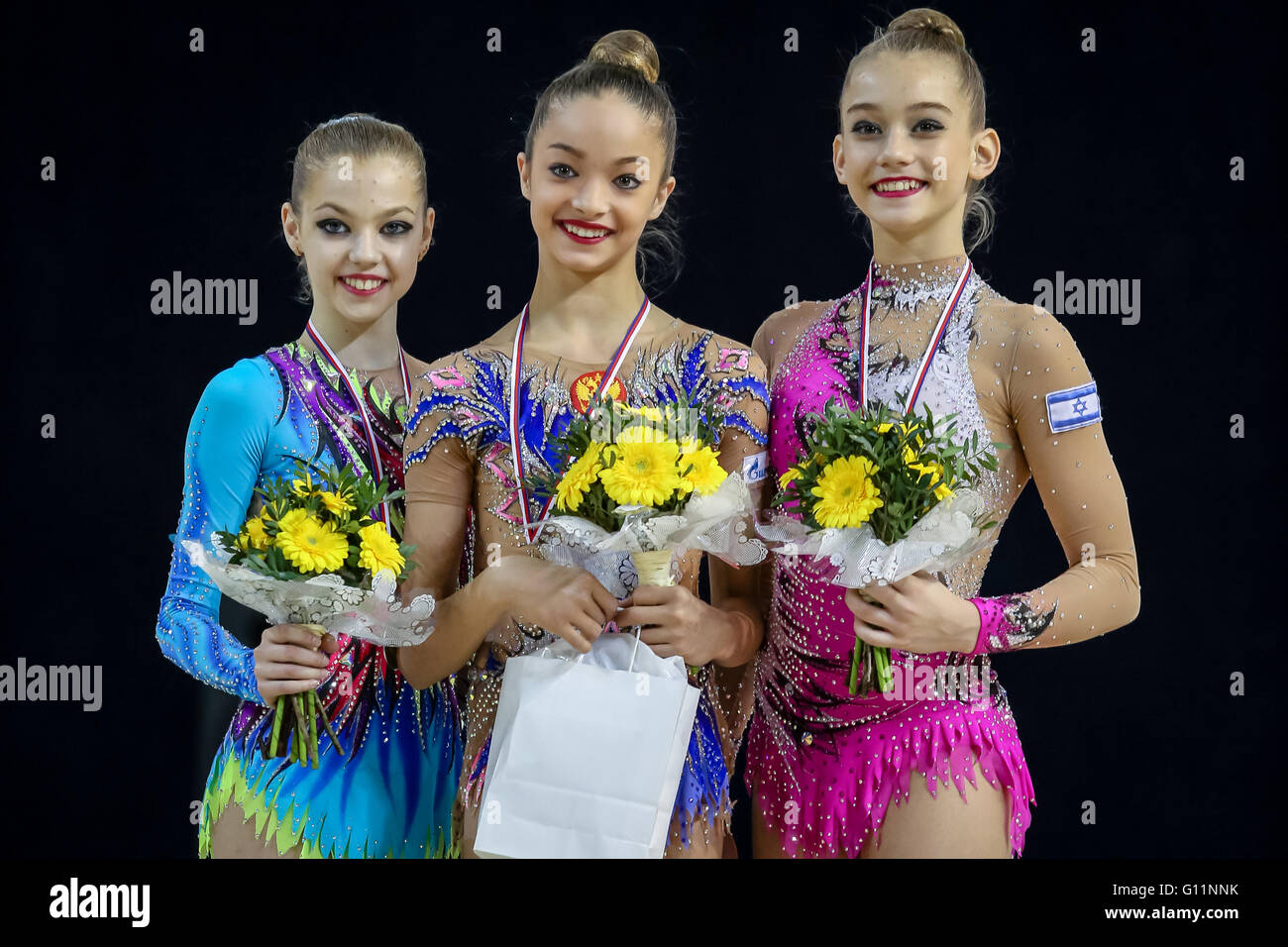 Brno, Czech Republic. May 8, 2016. Winners of gymnastic junior jump ...