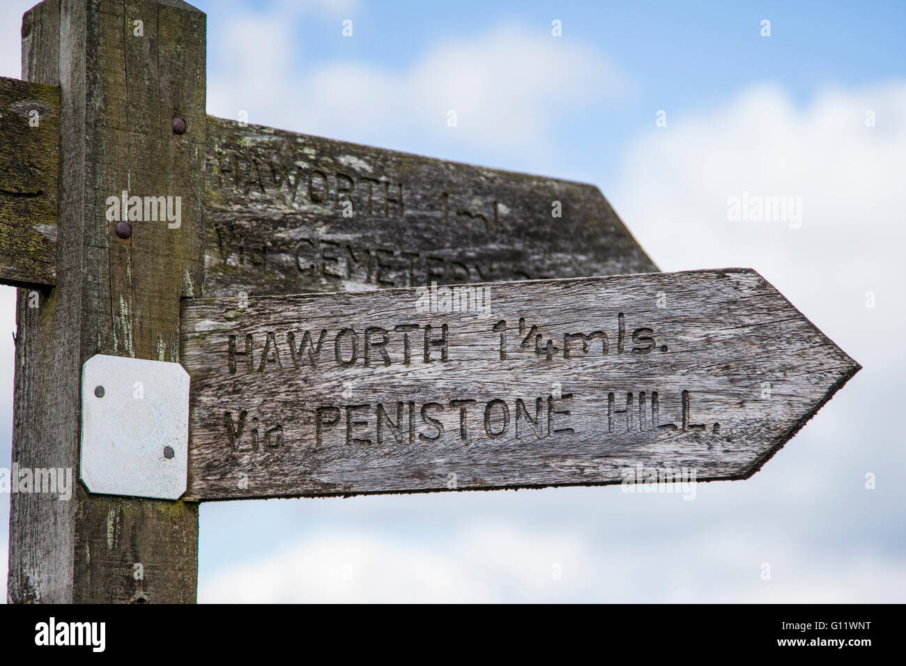 Signpost on The Bronte way outside Haworth Stock Photo - Alamy
