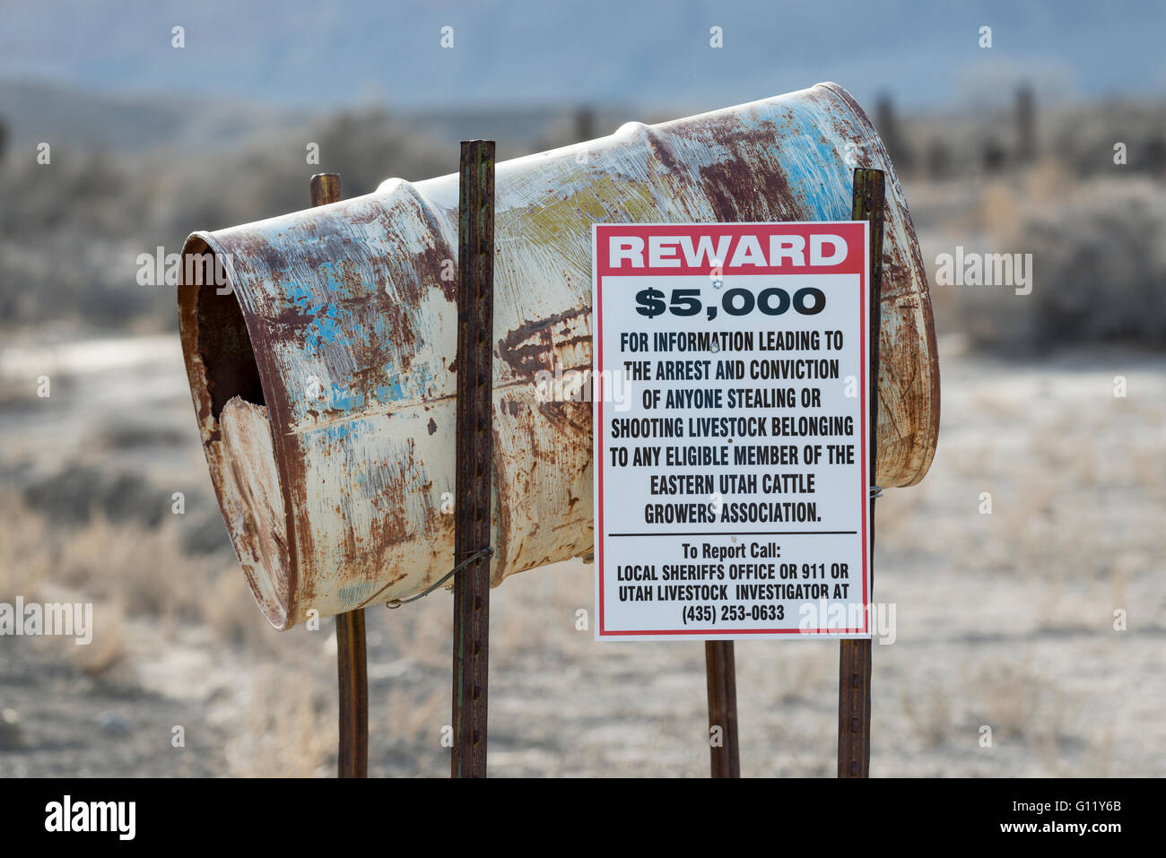 Sign in Southern Utah offering a reward for shooting or stealing cattle ...