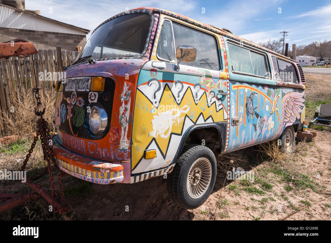 Painted VW bus at Tom Tom's Volkswagen Museum in Moab, Utah Stock Photo ...