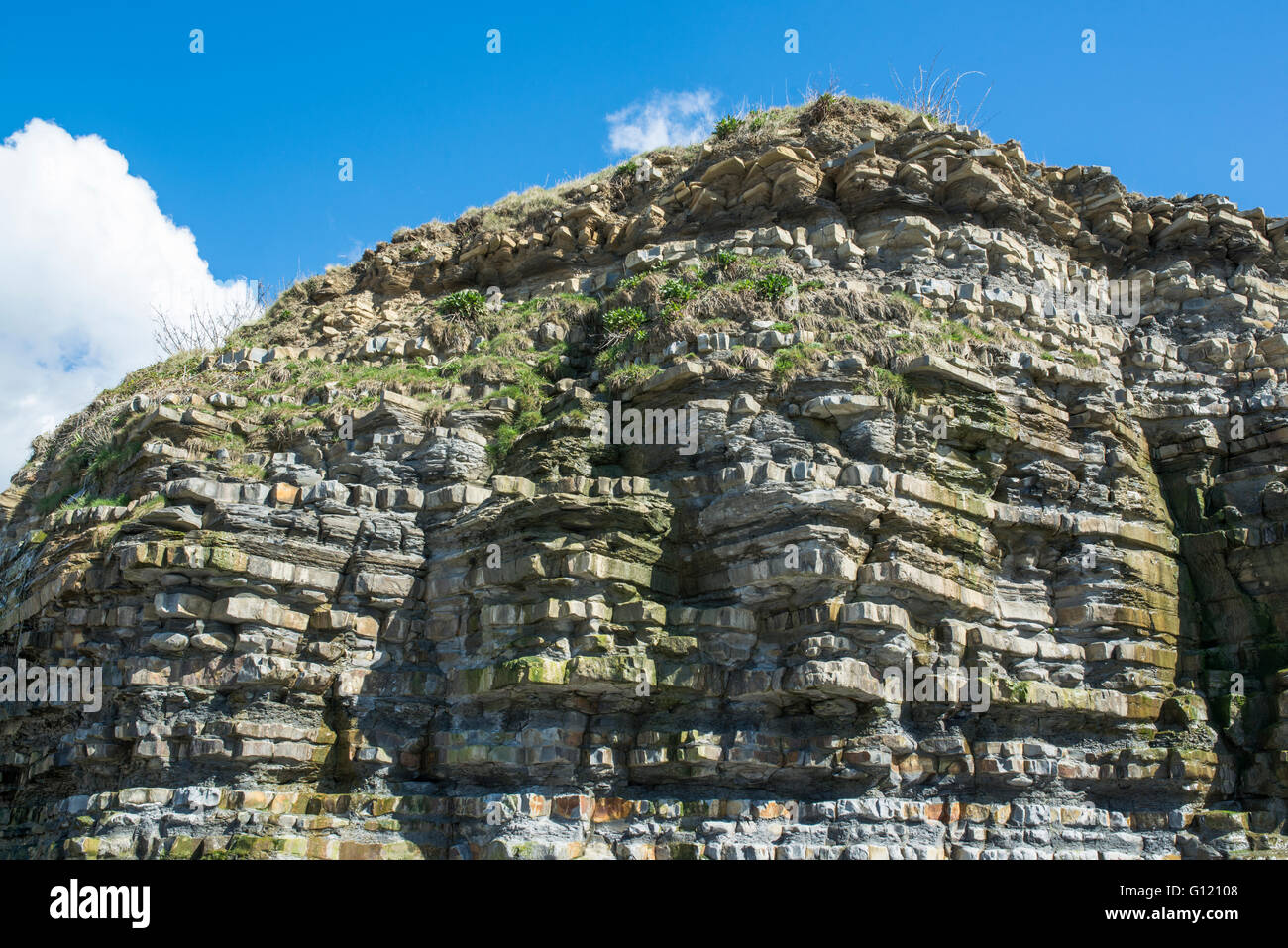 Geological layers of rock in a beach side cliff Stock Photo - Alamy