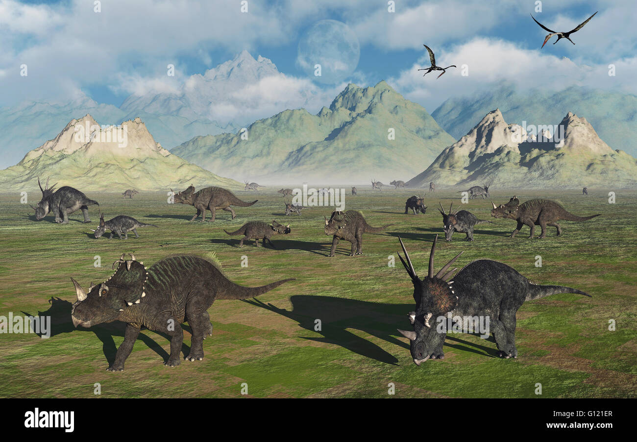 A Mixed Herd Of Centrosaurs & Styracosaurus Dinosaurs Stock Photo - Alamy