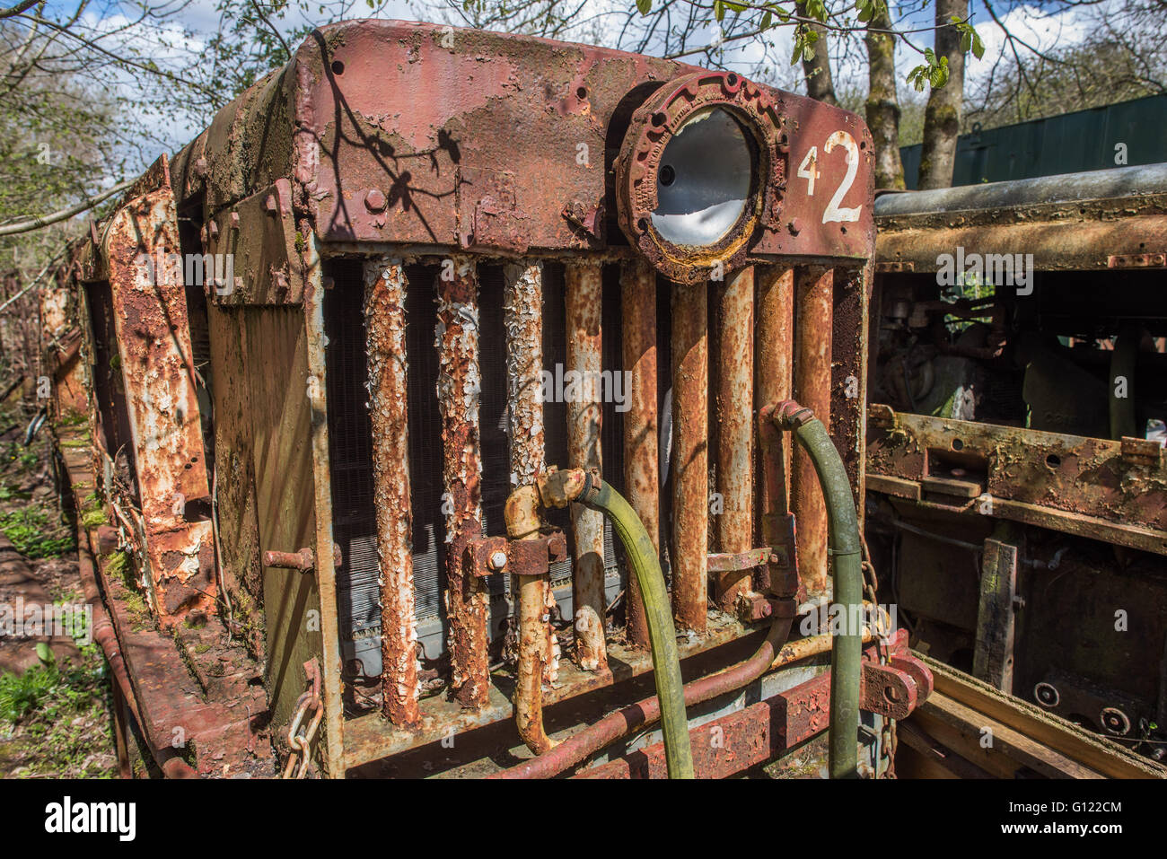 Rusting abandoned mine train outside clearwell caves, Monmouthsire ...