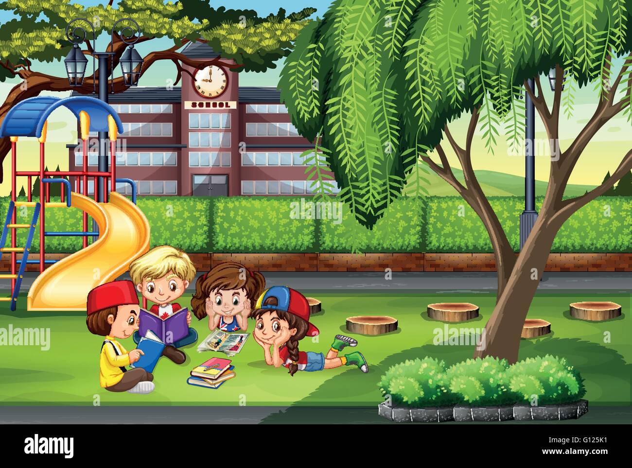 Children working in the park illustration Stock Vector Image & Art - Alamy