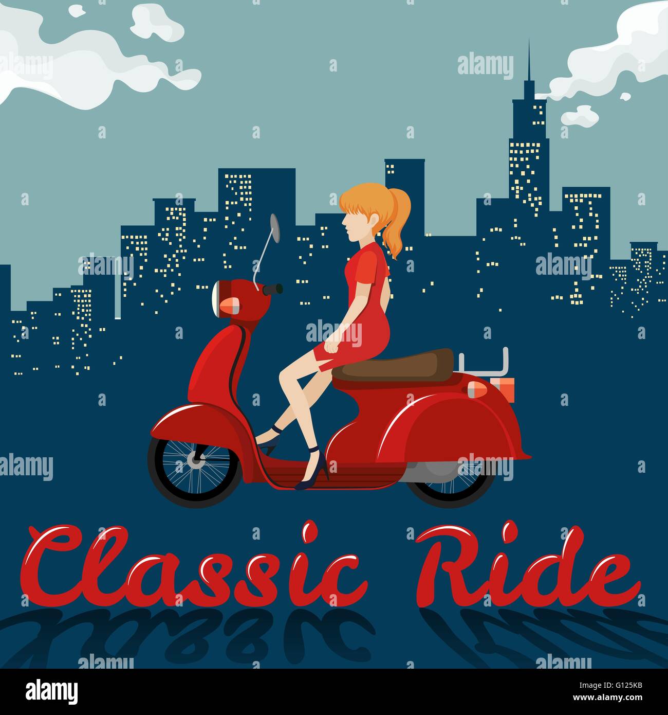 Woman riding on red motorcycle illustration Stock Vector Image & Art ...