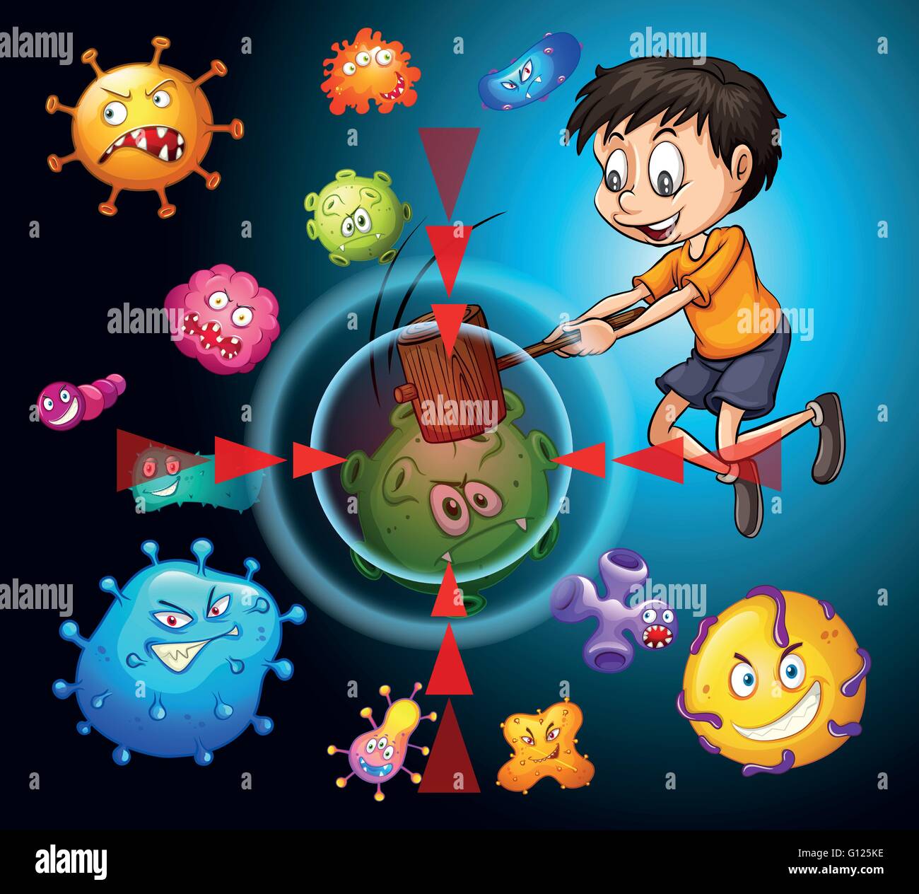 Little boy fighting bacteria illustration Stock Vector Image & Art - Alamy