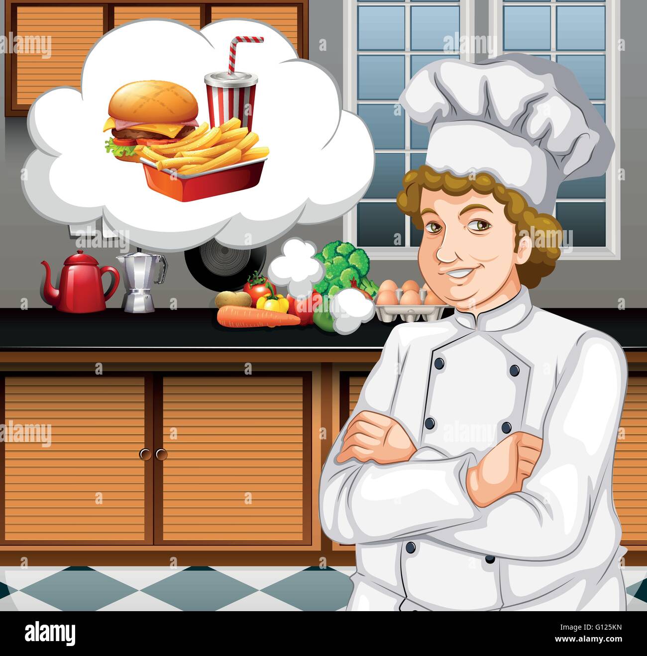 Chef working in the kitchen illustration Stock Vector Image & Art - Alamy