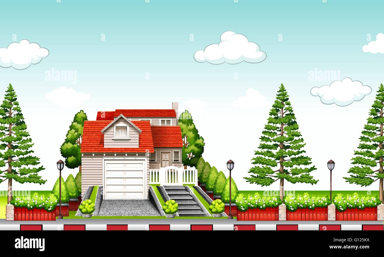 House with red roof at daytime illustration Stock Vector Image & Art ...