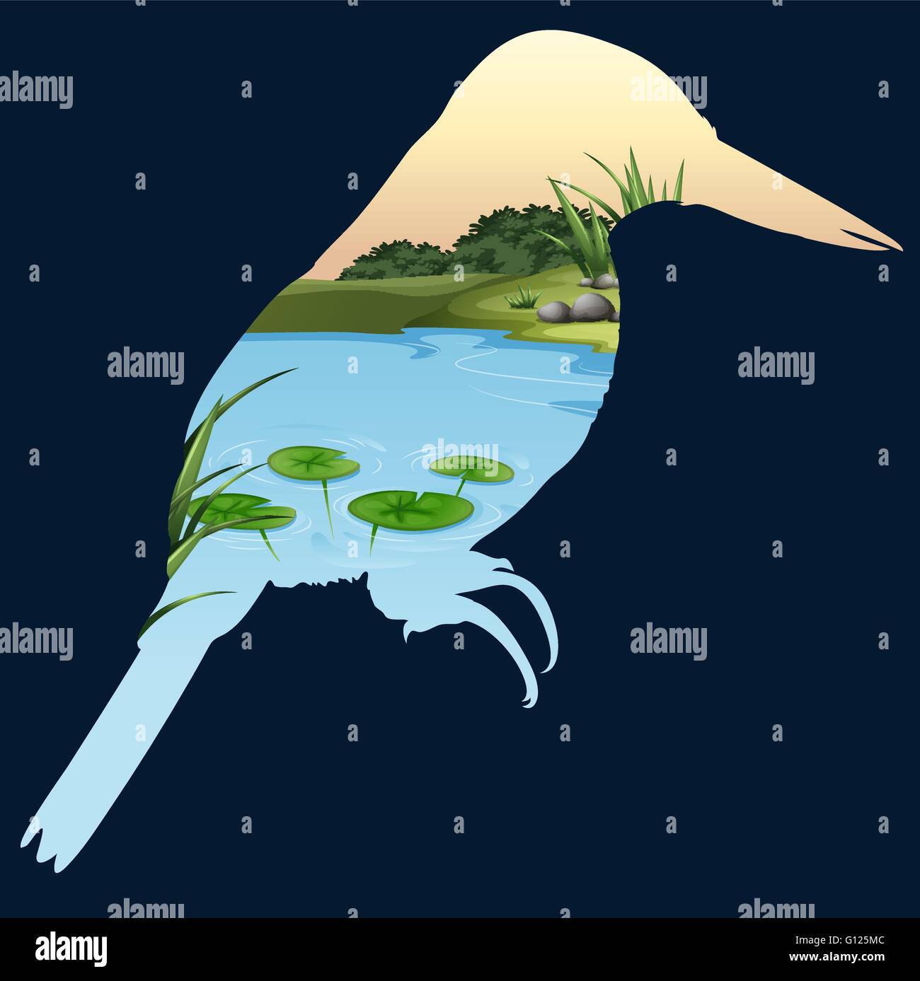 Save wildlife theme with bird and pond illustration Stock Vector Image ...