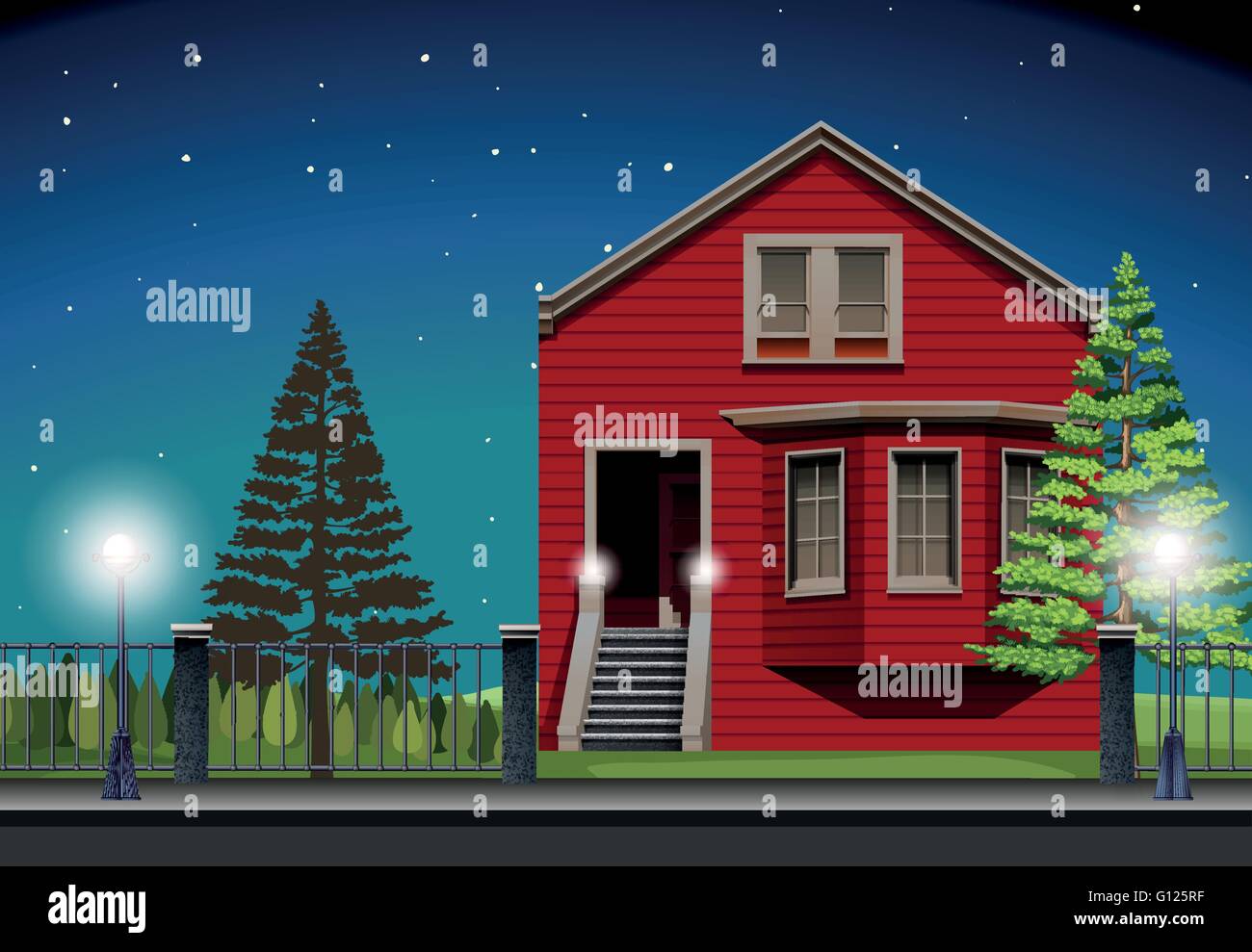 Private house at night time illustration Stock Vector Image & Art - Alamy