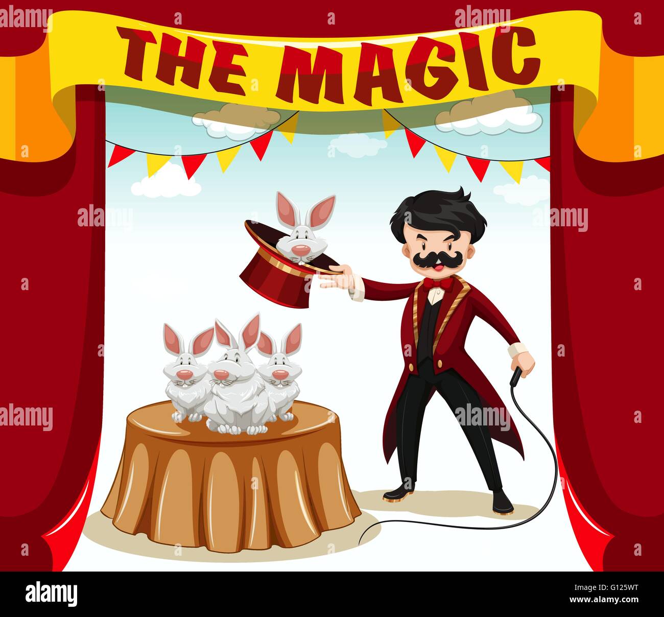Magic show with magician and rabbits illustration Stock Vector Image ...