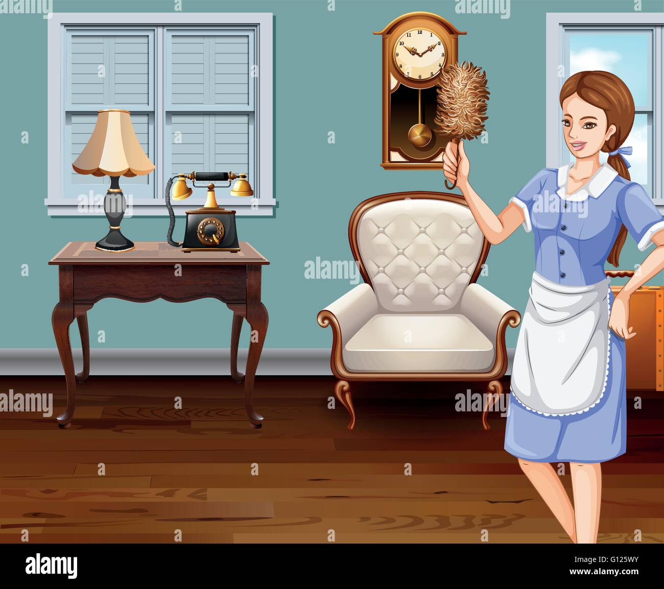 Maid cleaning the house illustration Stock Vector Image & Art - Alamy
