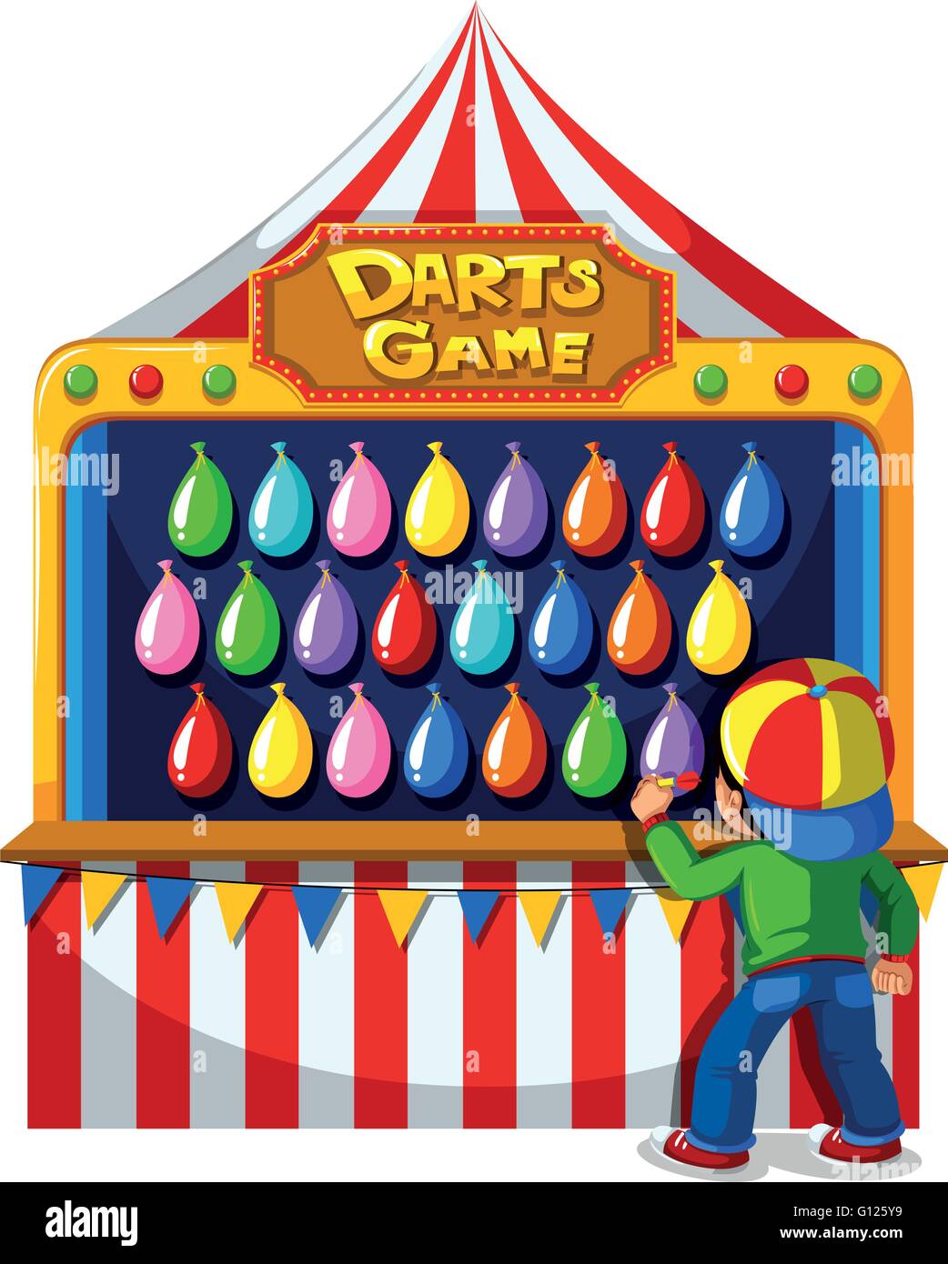 Boy playing darts game at carnival illustration Stock Vector Image ...