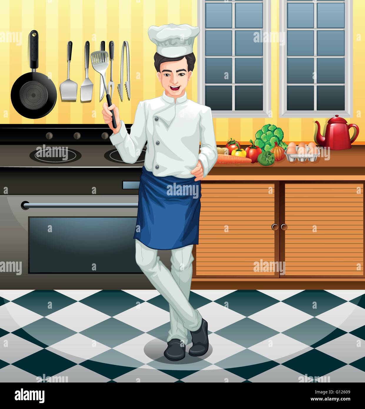 Chef working in the kitchen illustration Stock Vector Image & Art - Alamy