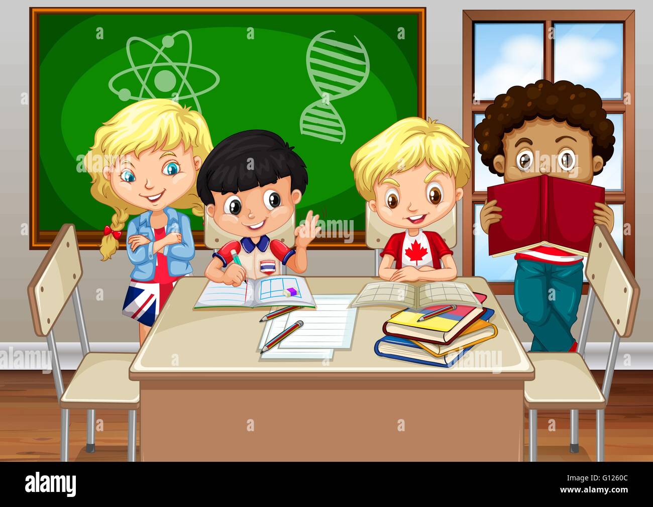Children studying in the classroom illustration Stock Vector Image ...