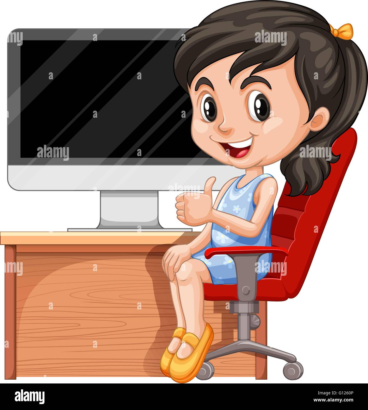 Girl sitting on chair by the computer illustration Stock Vector Image ...