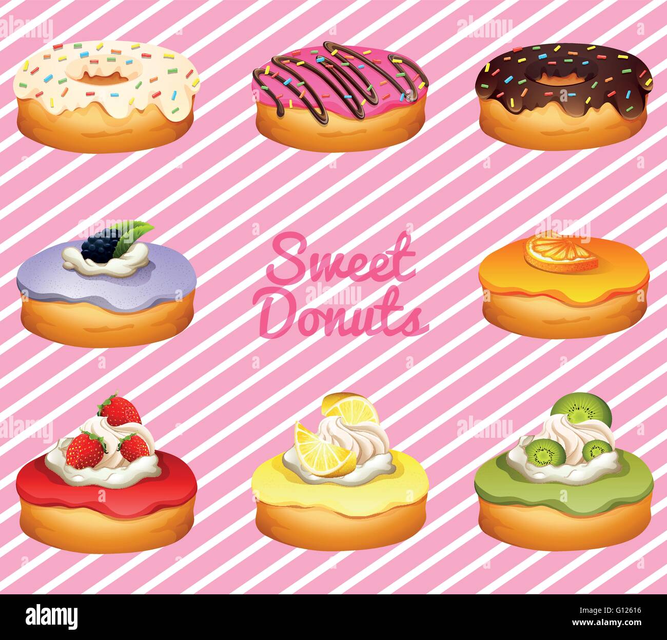 Donuts in different flavor illustration Stock Vector Image & Art - Alamy