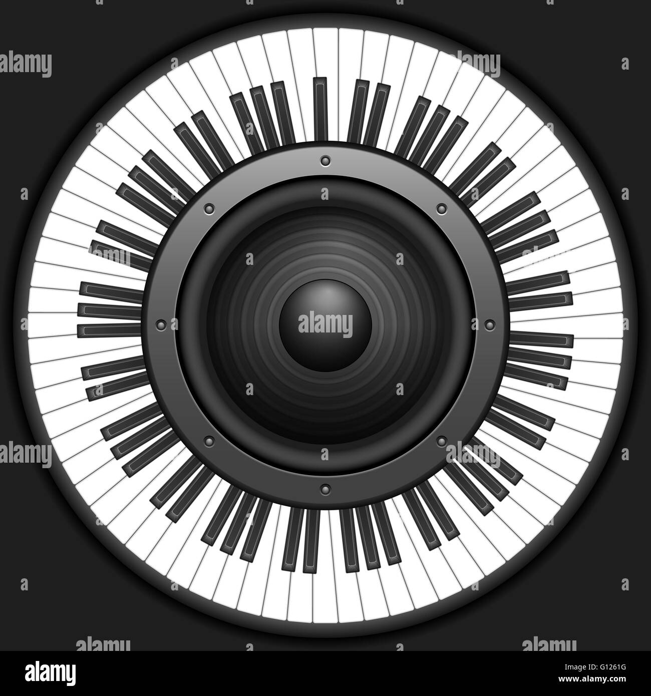 Circle piano keyboard with speaker on a black background Stock Photo ...