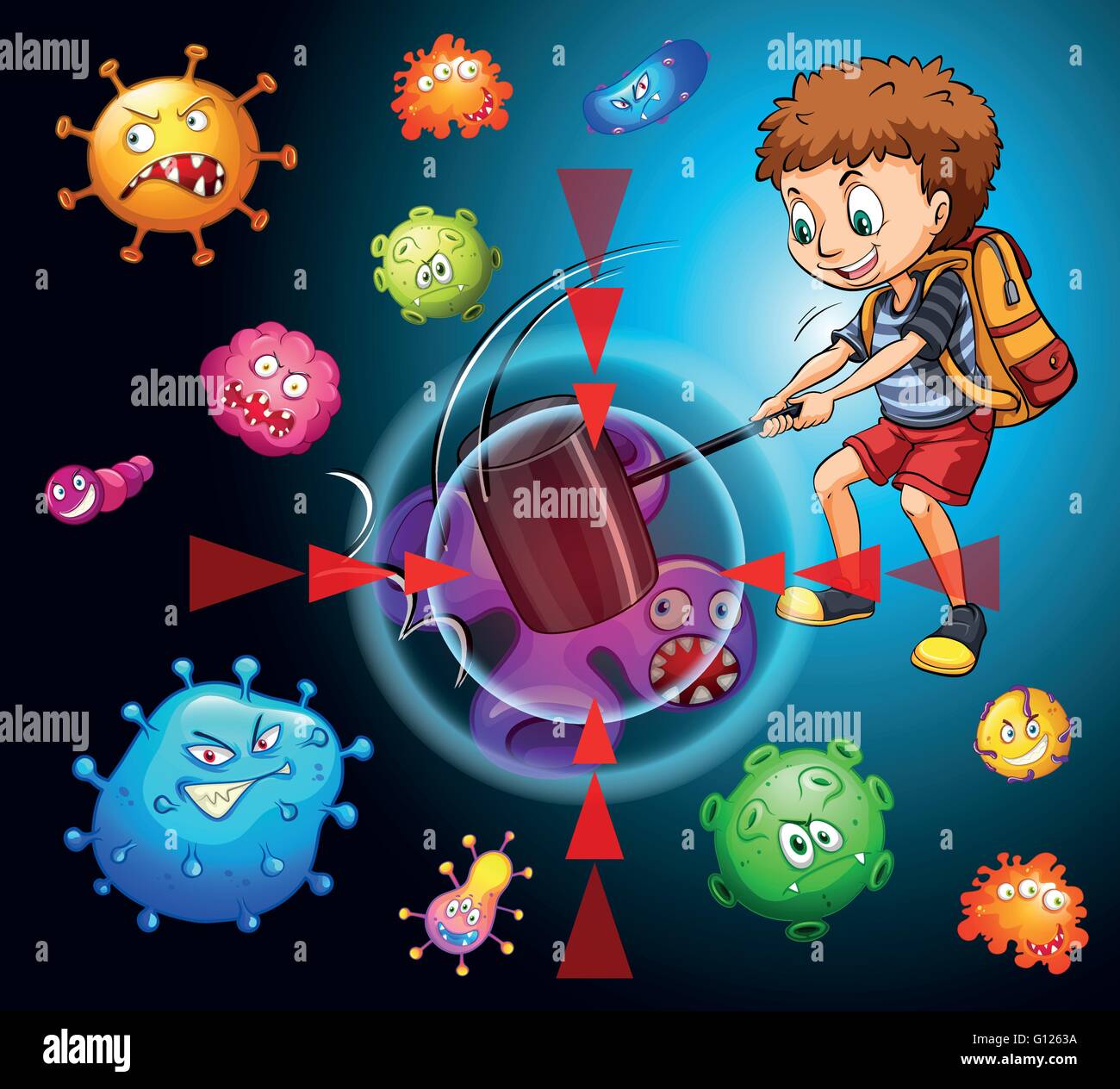 Boy fighting with bacteria illustration Stock Vector Image & Art - Alamy