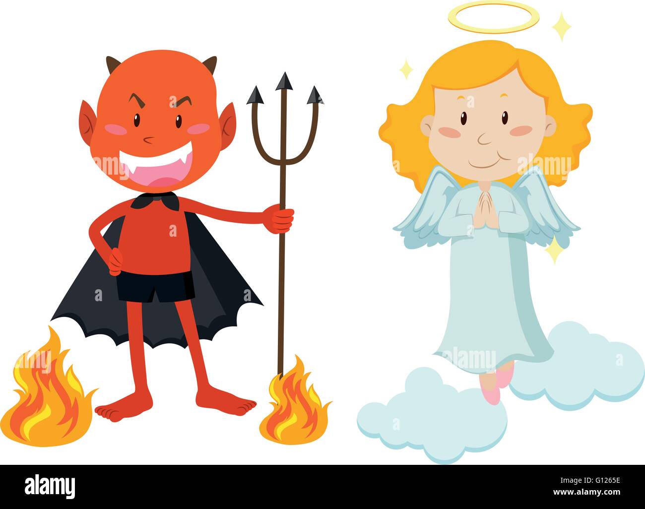 Devil with trident and angel flying illustration Stock Vector Image ...