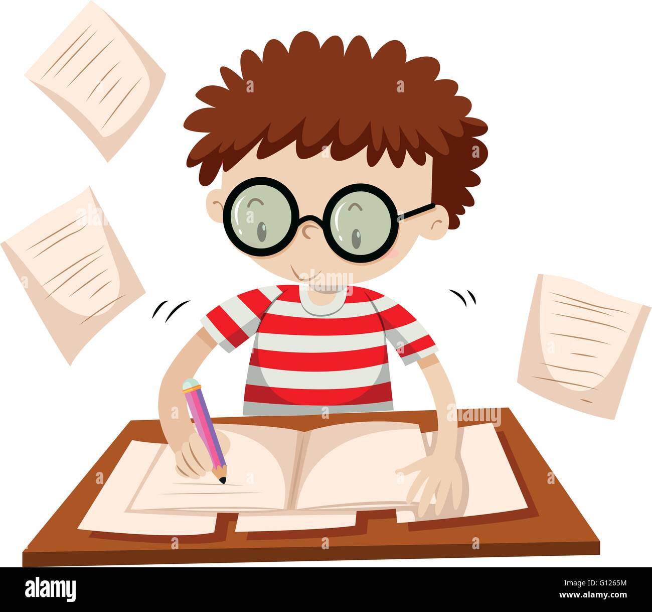 Boy writing on the table illustration Stock Vector Image & Art - Alamy